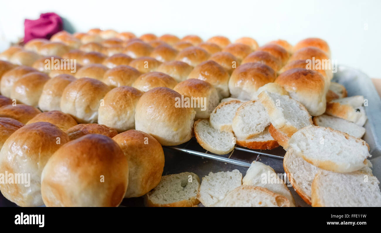 Freshly baked small white bread, Thailand, Asia Stock Photo - Alamy
