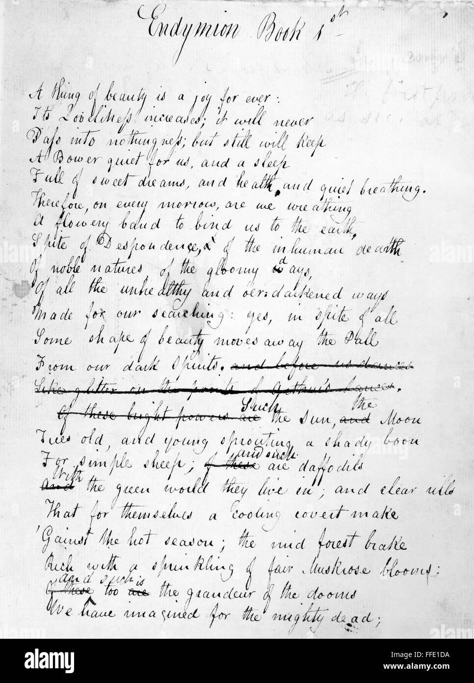 JOHN KEATS (1795-1821). /nEnglish poet. First page of Keats' poem ...