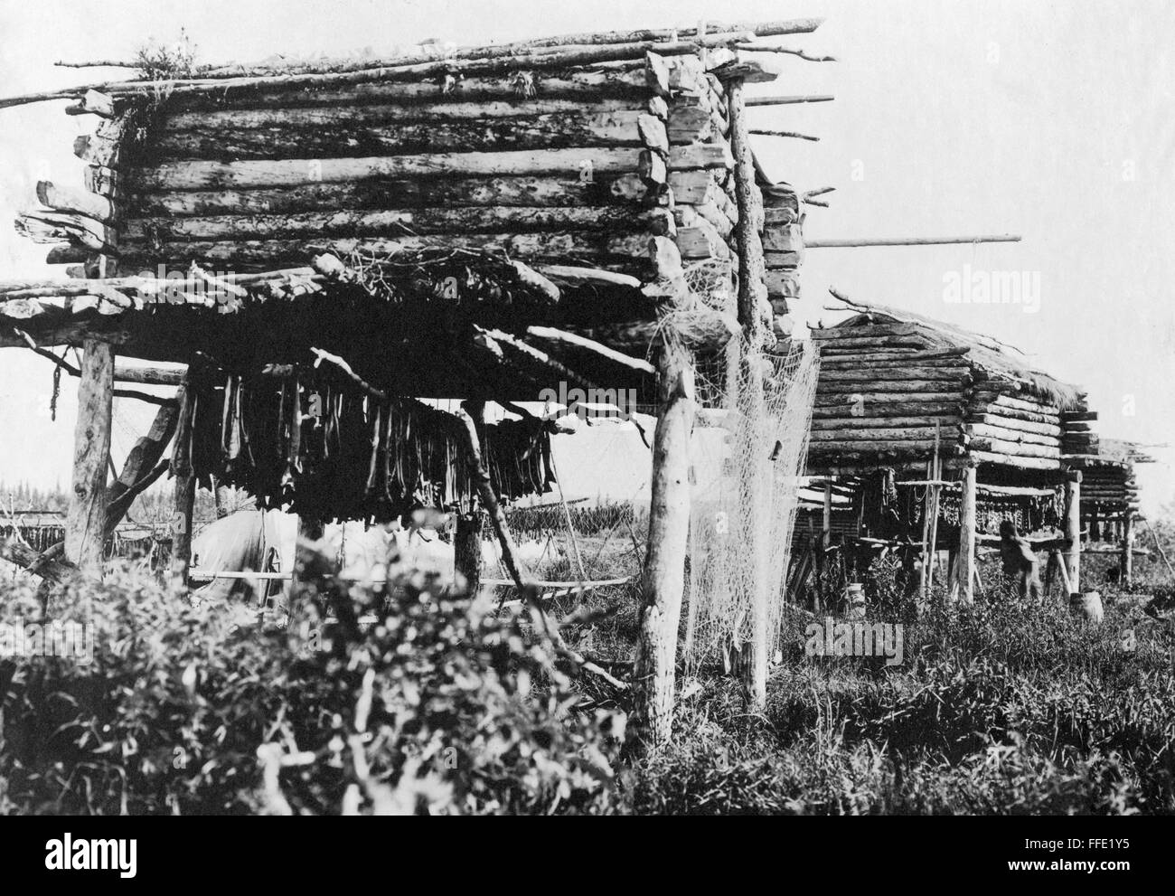 ALASKA: FISH DRYING, c1917. /nAn Eskimo storage facility for drying ...