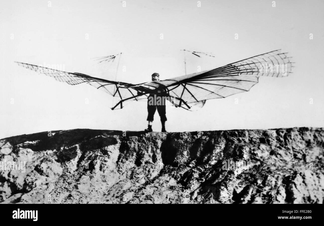 OTTO LILIENTHAL (1848-1896)./nOtto Lilienthal on a hill before flying ...