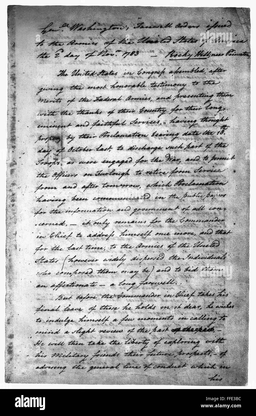 WASHINGTON: FAREWELL, 1783./nPage one of the original manuscript of ...