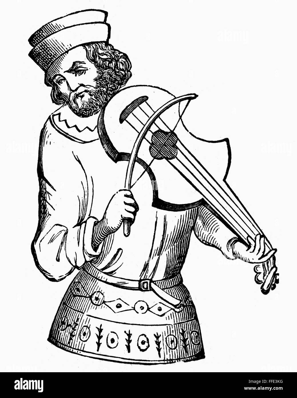 MINSTREL, 15th CENTURY. /nA minstrel playing a vielle. Line engraving ...