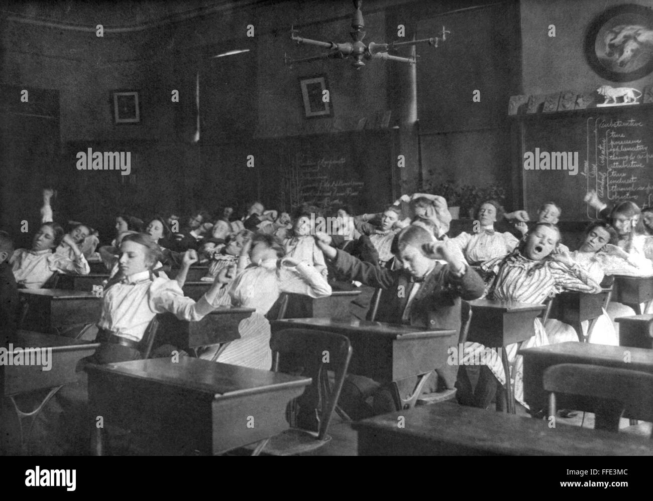 WASHINGTON D.C.: CLASSROOM. /nStretching and yawning exercise in an ...