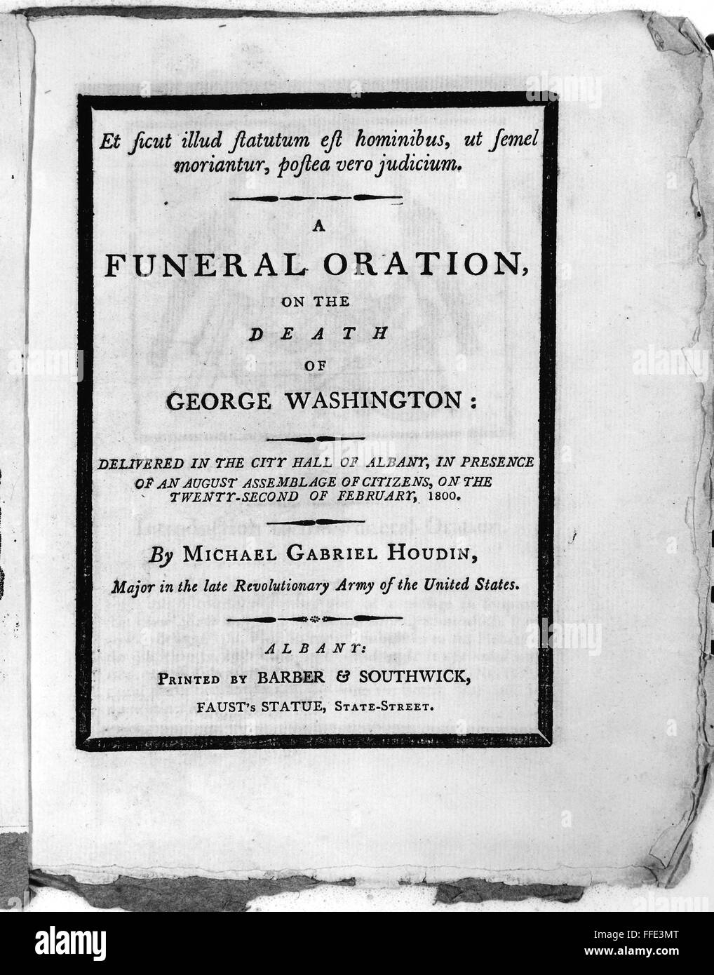 WASHINGTON: FUNERAL, 1800. /nTitle page of a funeral oration on the ...