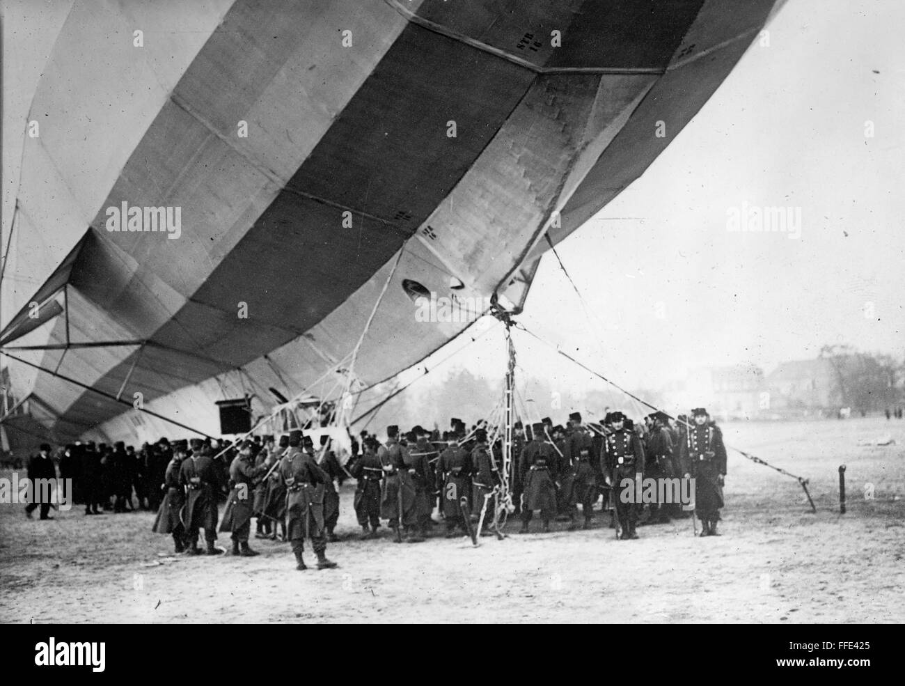 WORLD WAR I: LUNEVILLE. /nFrench soldiers inspect a Zeppelin dirigible ...