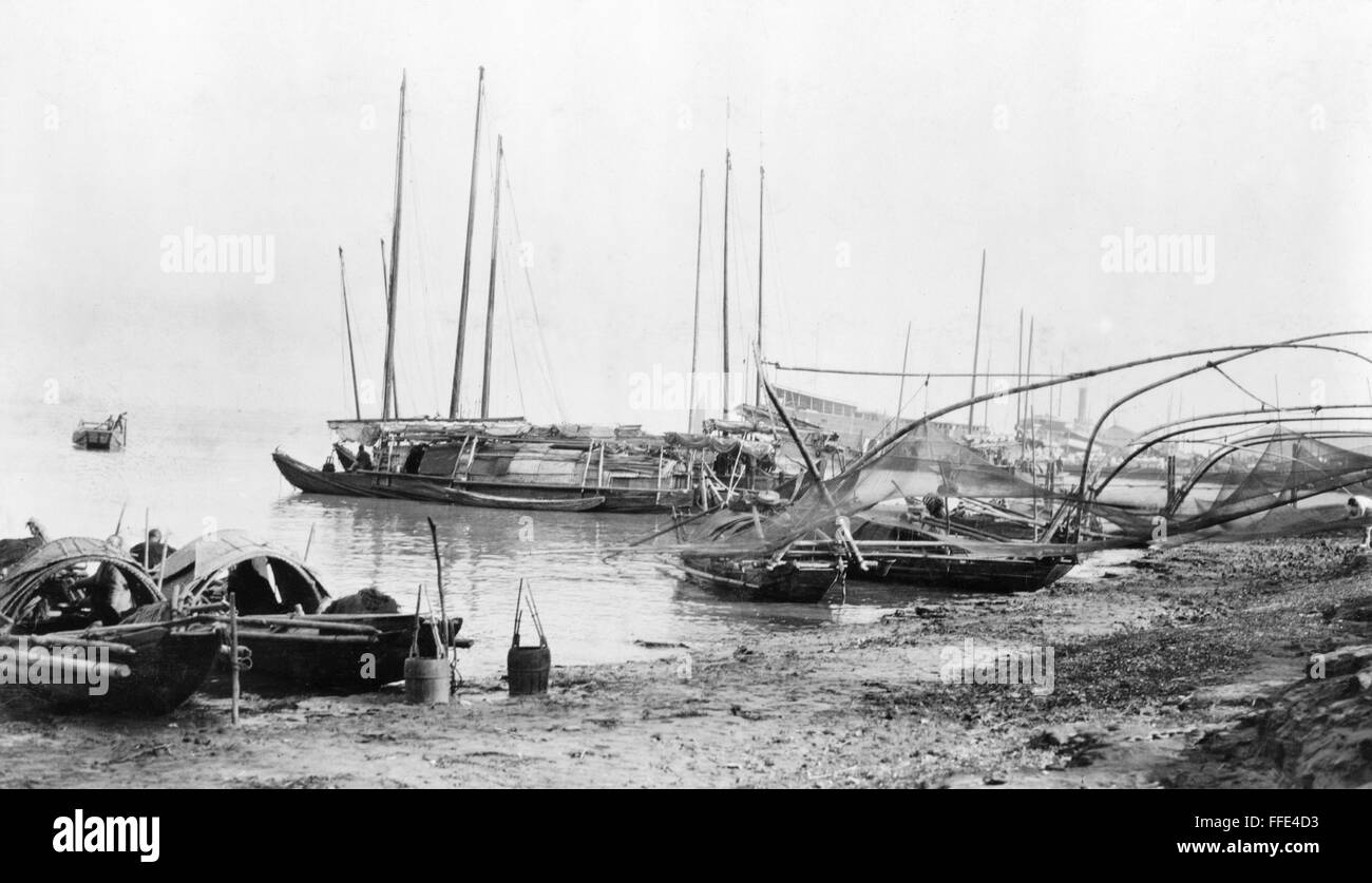 CHINESE JUNK, c1918. /nChinese junk tied to Yangtze River bank, China ...