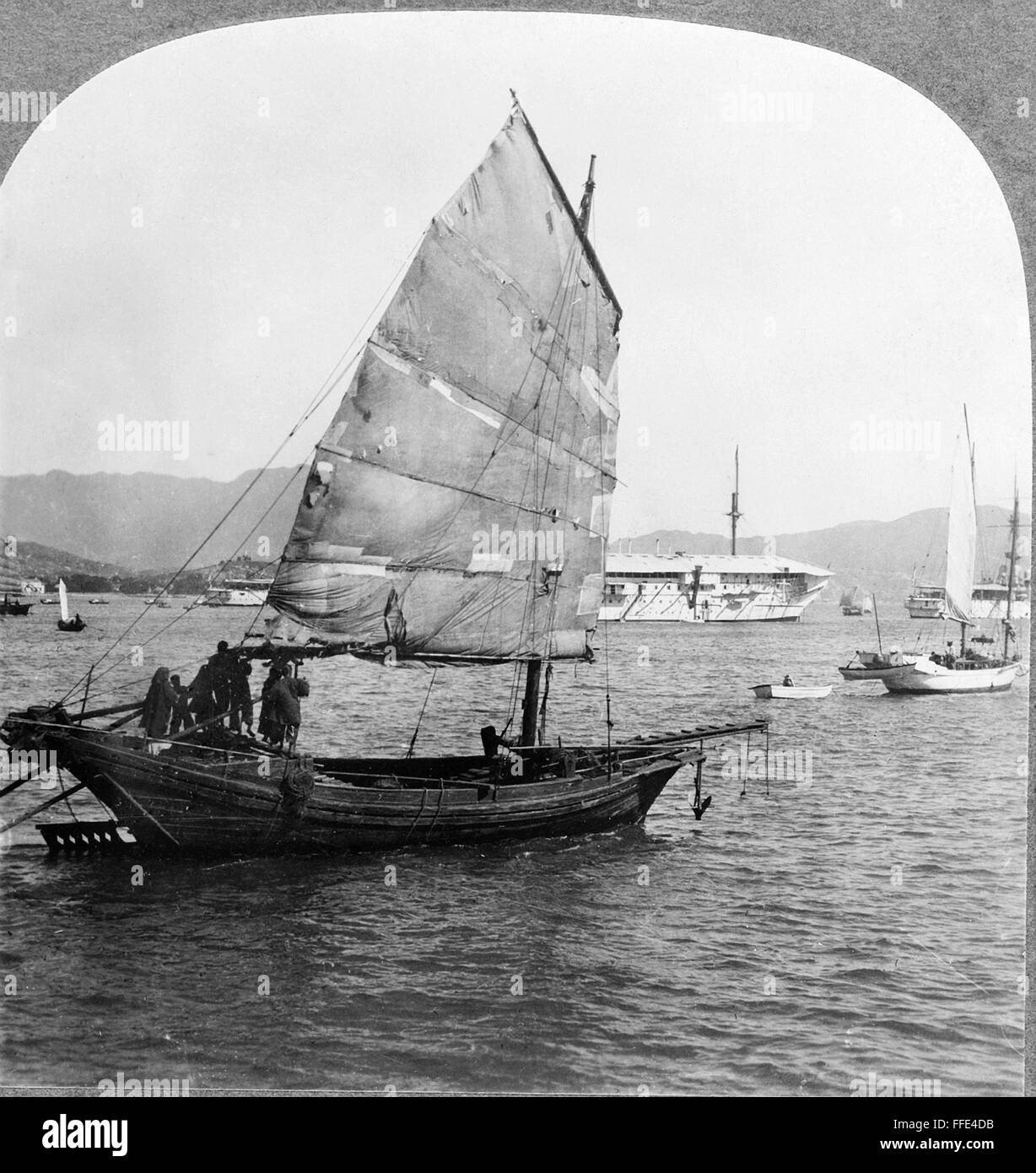 CHINESE JUNK, c1919. /nChinese junk sailing in Victoria Harbor, China ...