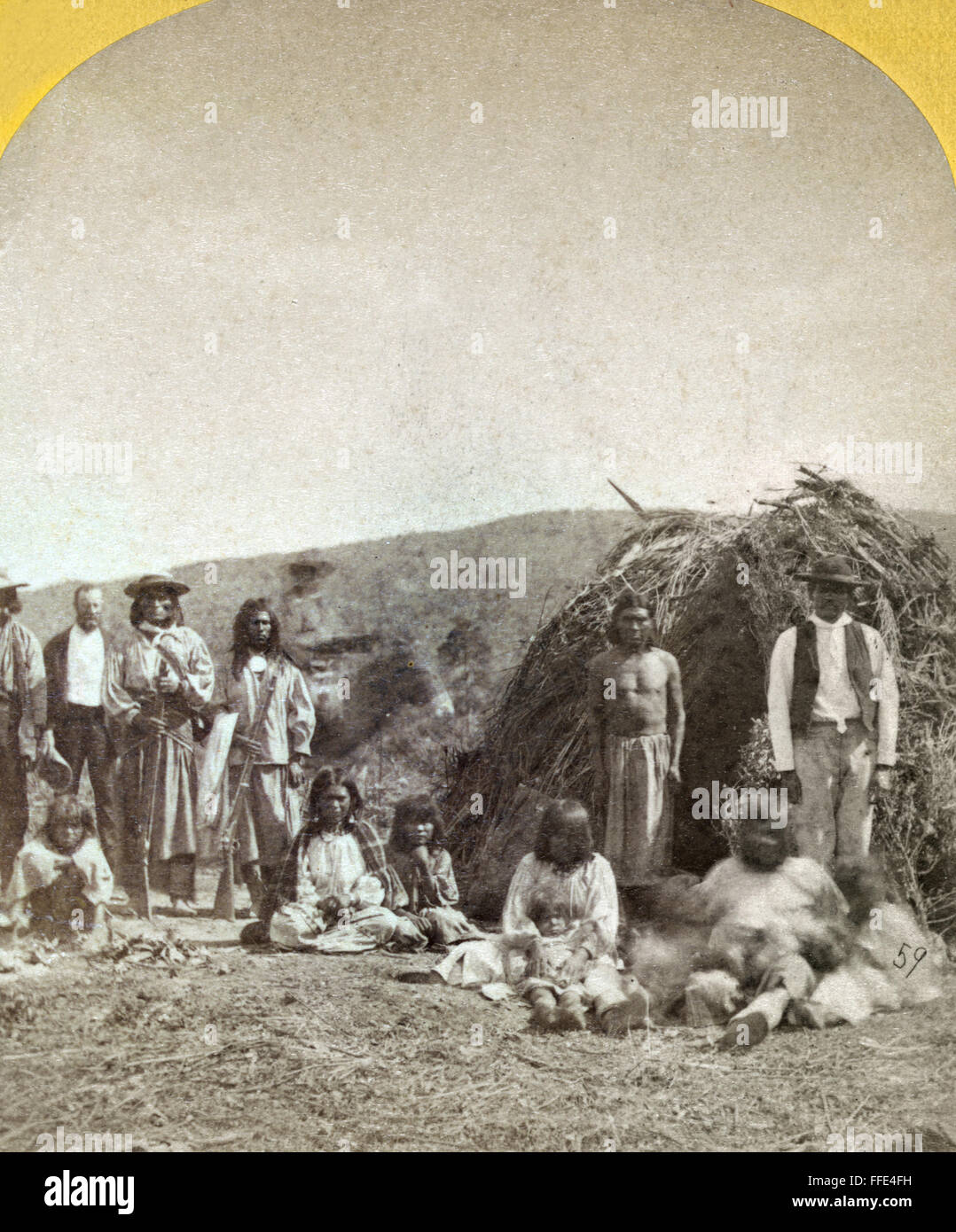 APACHE CAMP, c1873. /nGroup of Coyotero Apaches outside their wickiups ...