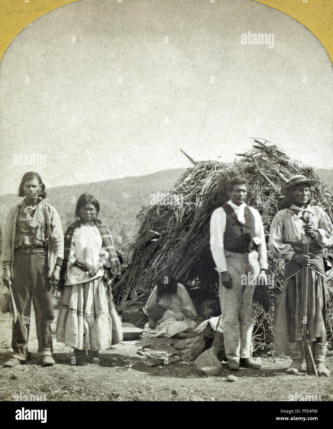 APACHE CAMP, c1873. /nGroup of Coyotero Apaches outside their wickiups ...