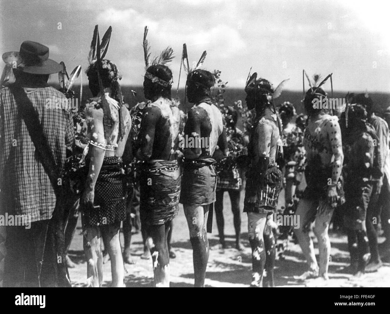 APACHE CEREMONY, c1905. /nGroup of Apache men wearing feathered ...
