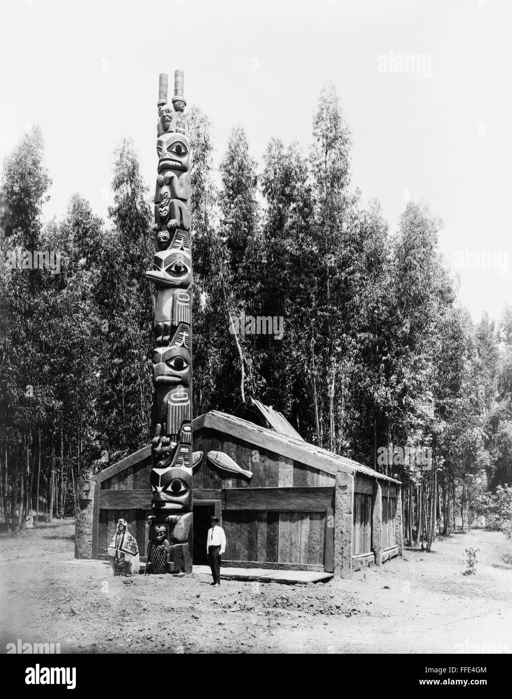 ALASKA: TOTEM POLE, c1908. /nHouse and totem pole of a Native American ...