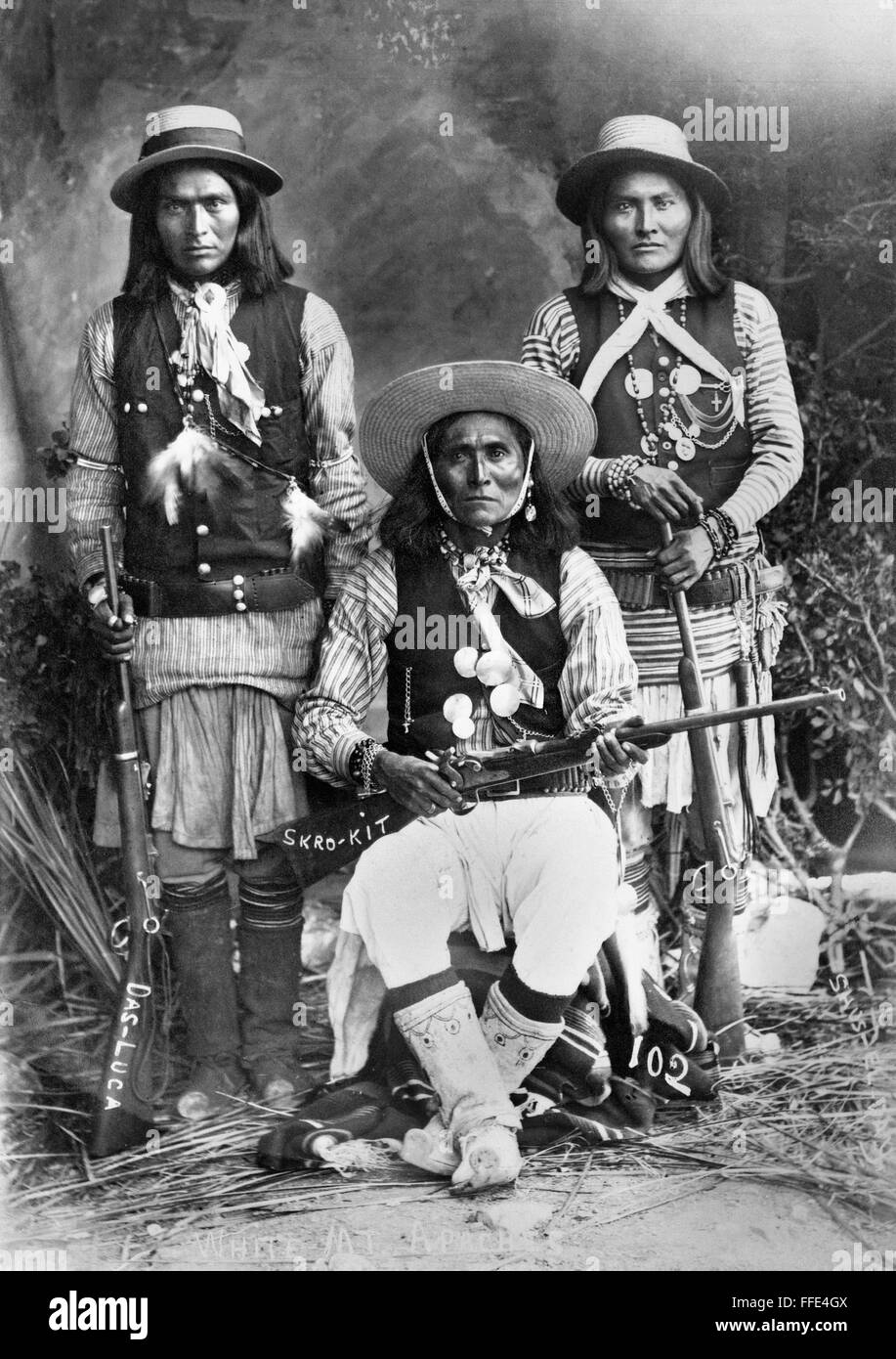 APACHE MEN, c1909. /nThree Apache men from the White Mountain region of ...