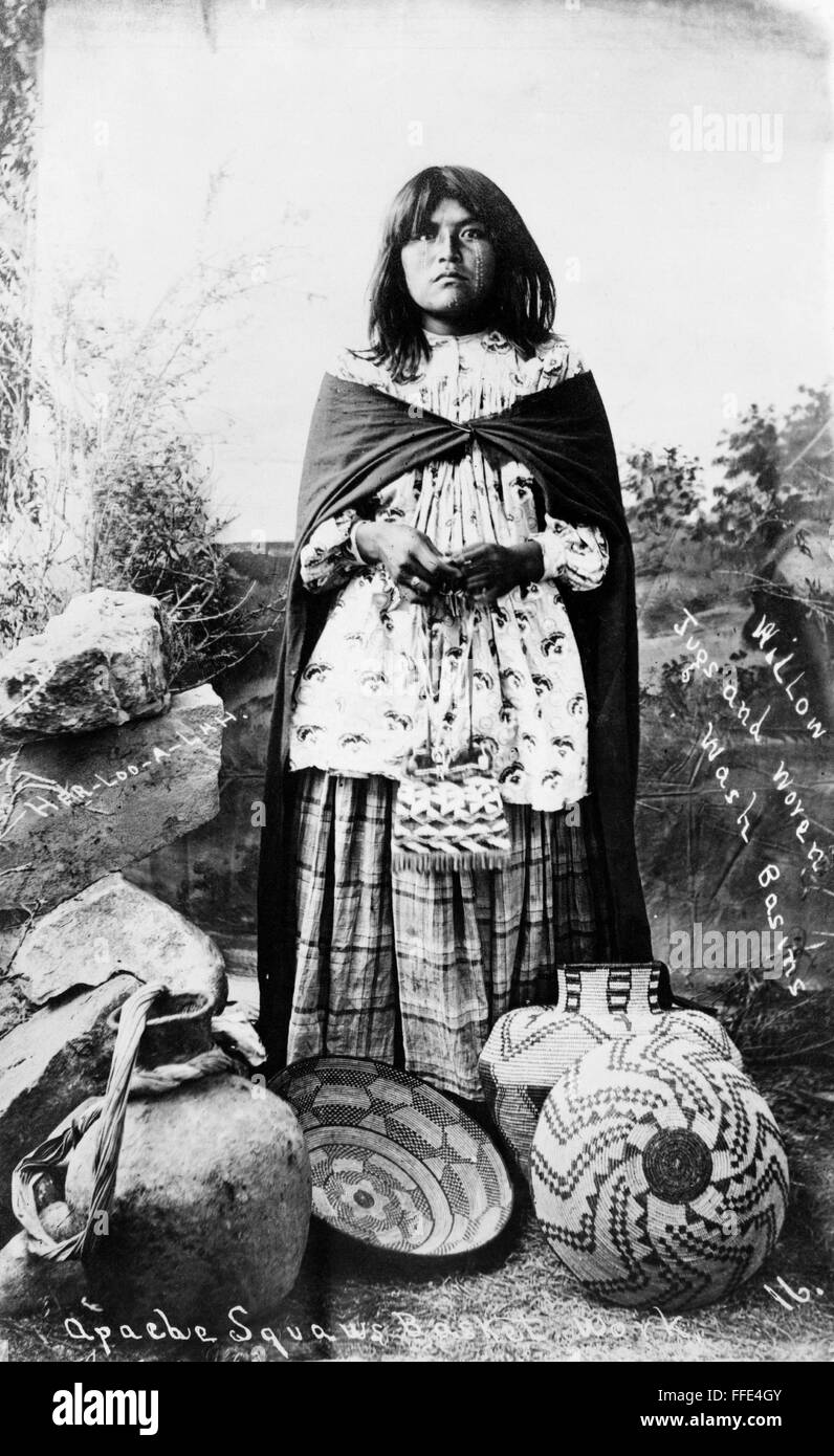 APACHE WOMAN, c1908. /nAn Apache woman posed with willow jugs and woven ...