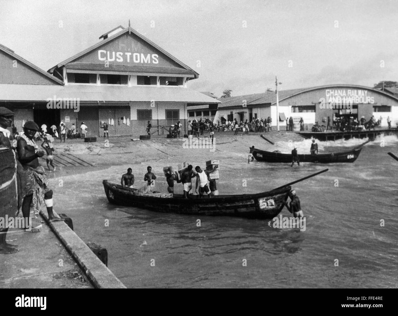 GHANA: ACCRA HARBOR, 1958. /nSurf boats in the harbor of Accra, the ...