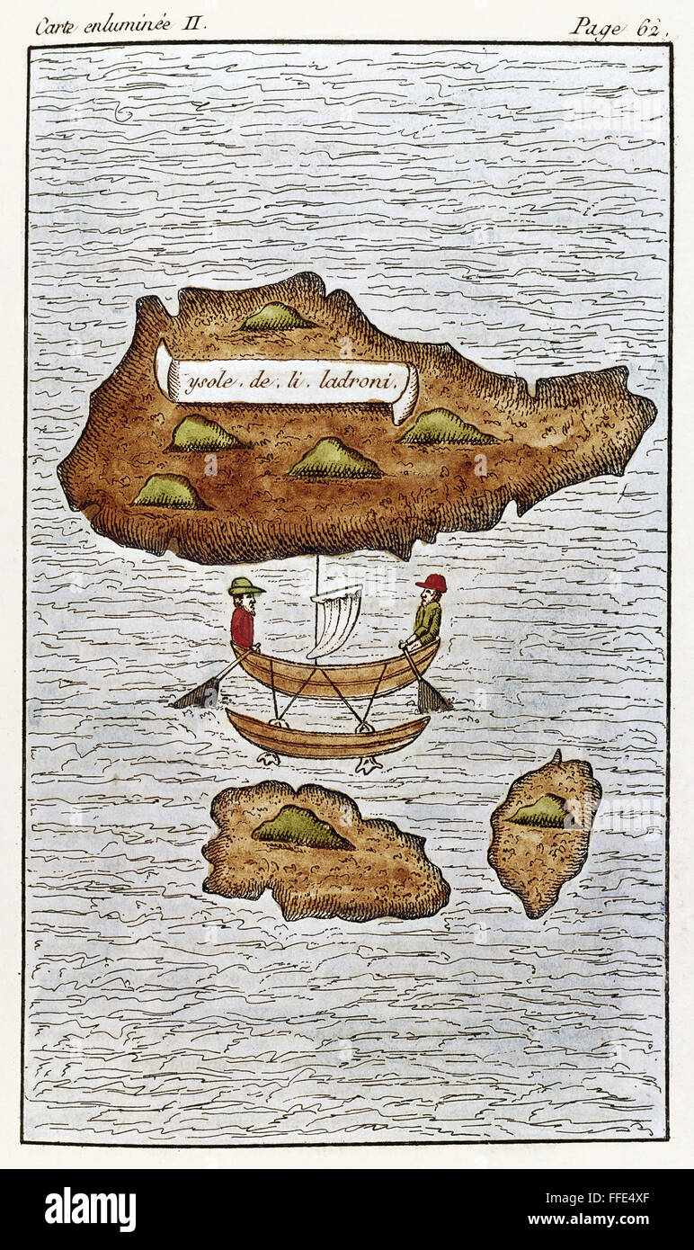THE LADRONE ISLANDS. /nEngraving of Antonio Pigafetta's map of the ...