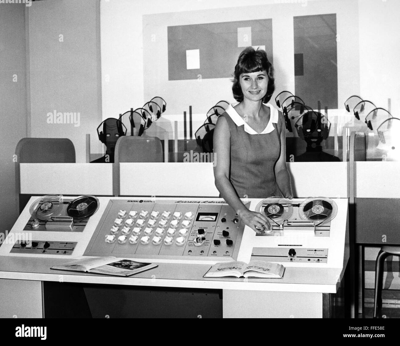 CLASSROOM EXHIBIT, 1964. /nA futuristic classroom, equipped so that ...