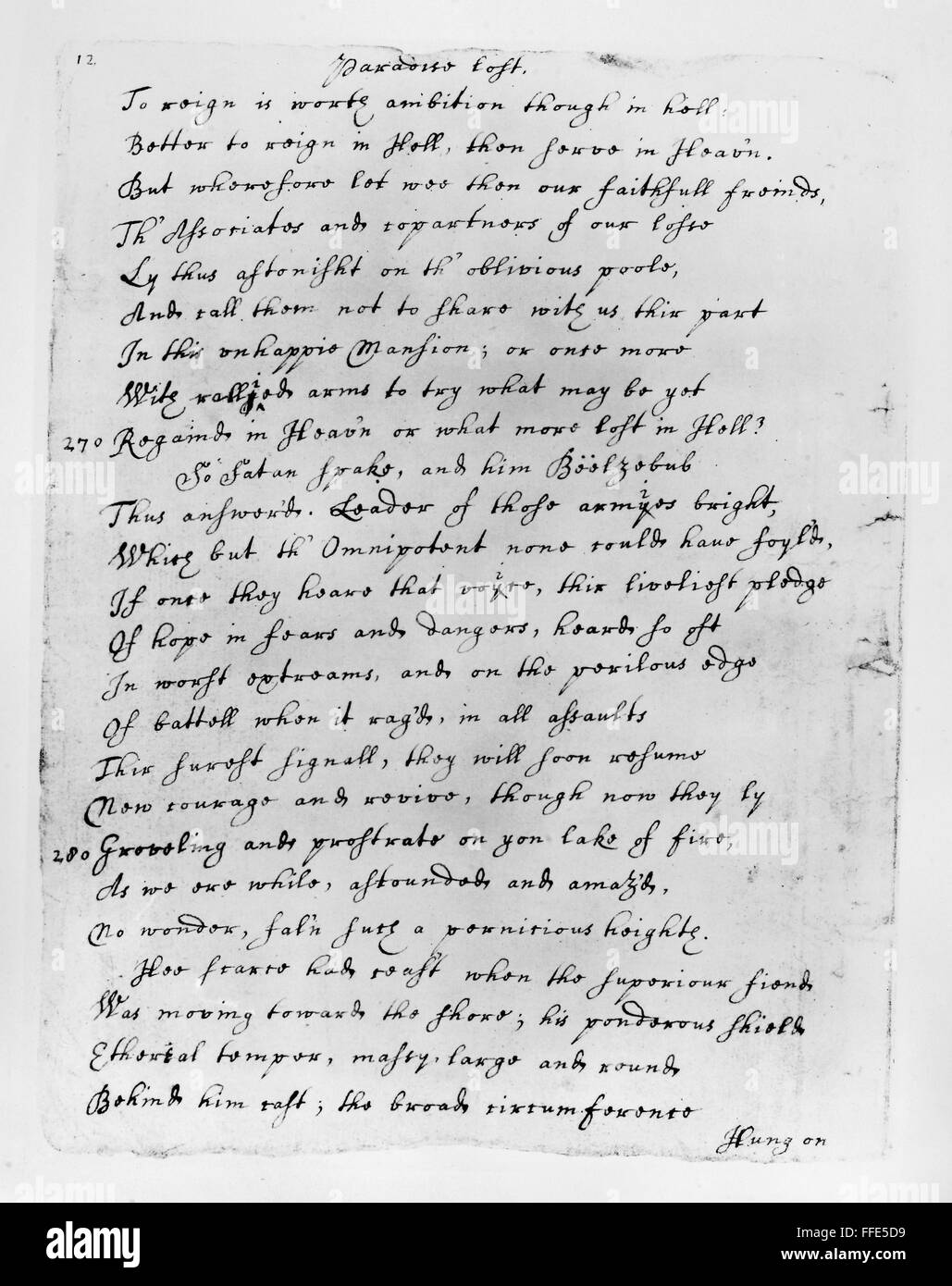 MILTON: PARADISE LOST. /nManuscript page of 'Paradise Lost,' by John ...