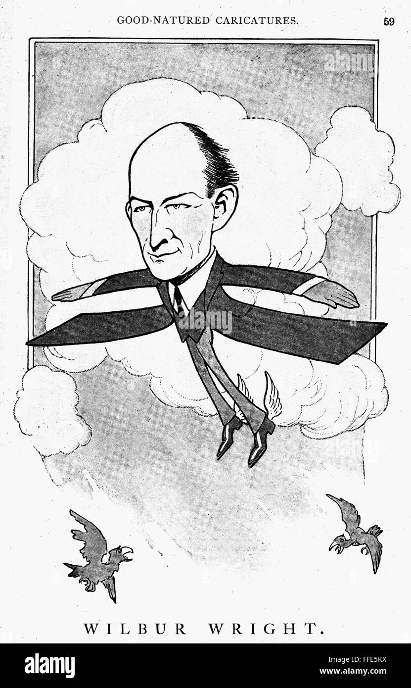 WILBUR WRIGHT (1867-1912). /nAmerican aviation pioneer. American cartoon, c1905-1910 Stock Photo ...