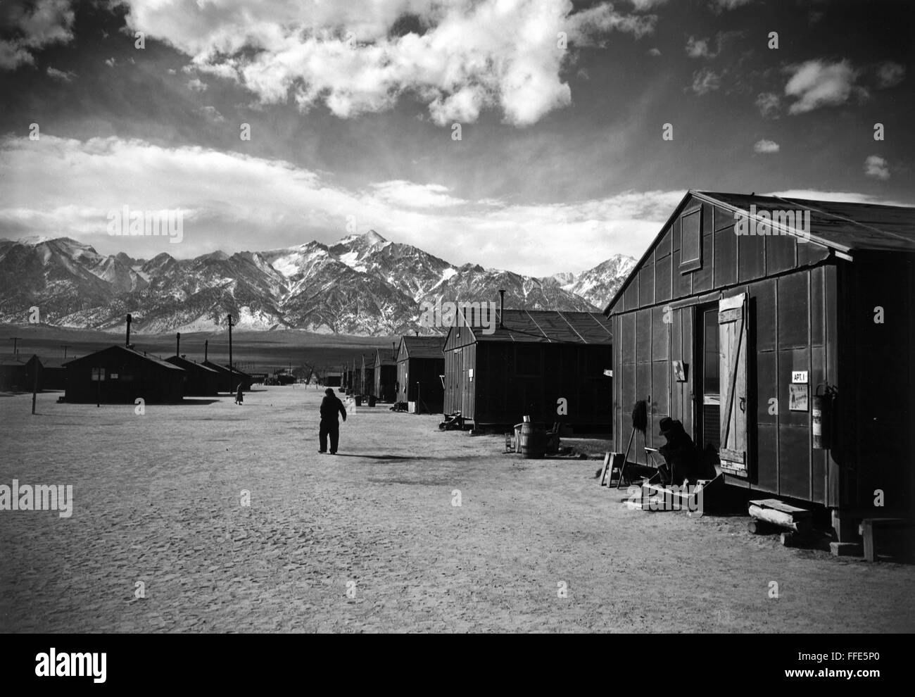 JAPANESE INTERNMENT, 1943. /nStreet and barracks at the Manzanar ...