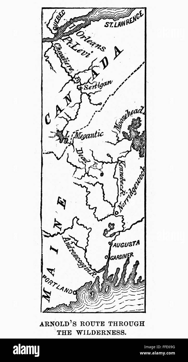BENEDICT ARNOLD: MAP, 1775. /nMap of the route through the Maine ...