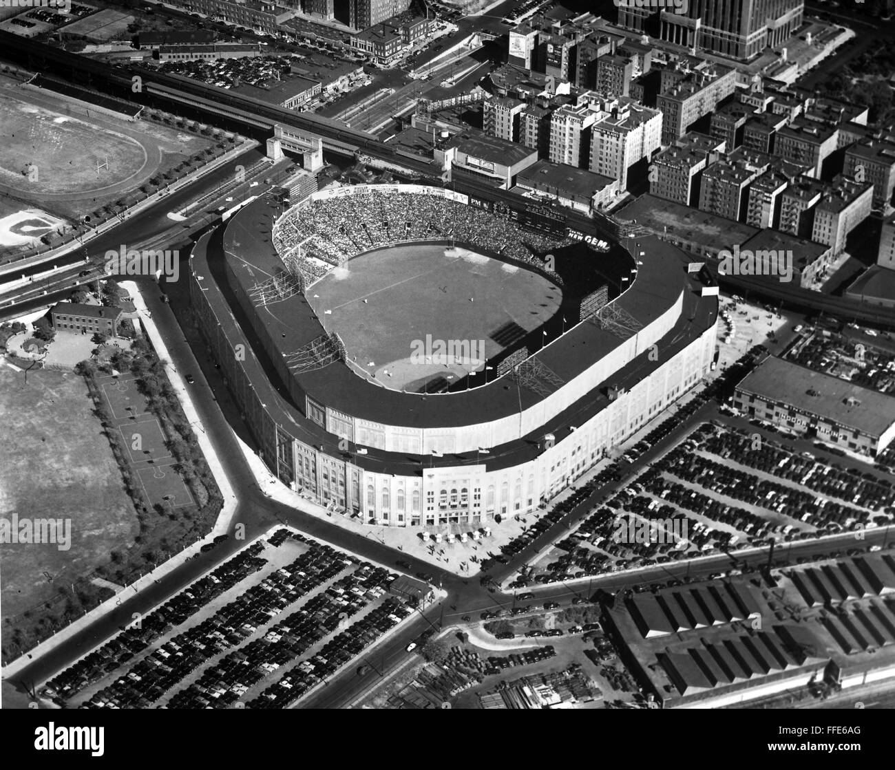 NEW YORK: YANKEE STADIUM. /nAerial view of Yankee Stadium in the Bronx ...