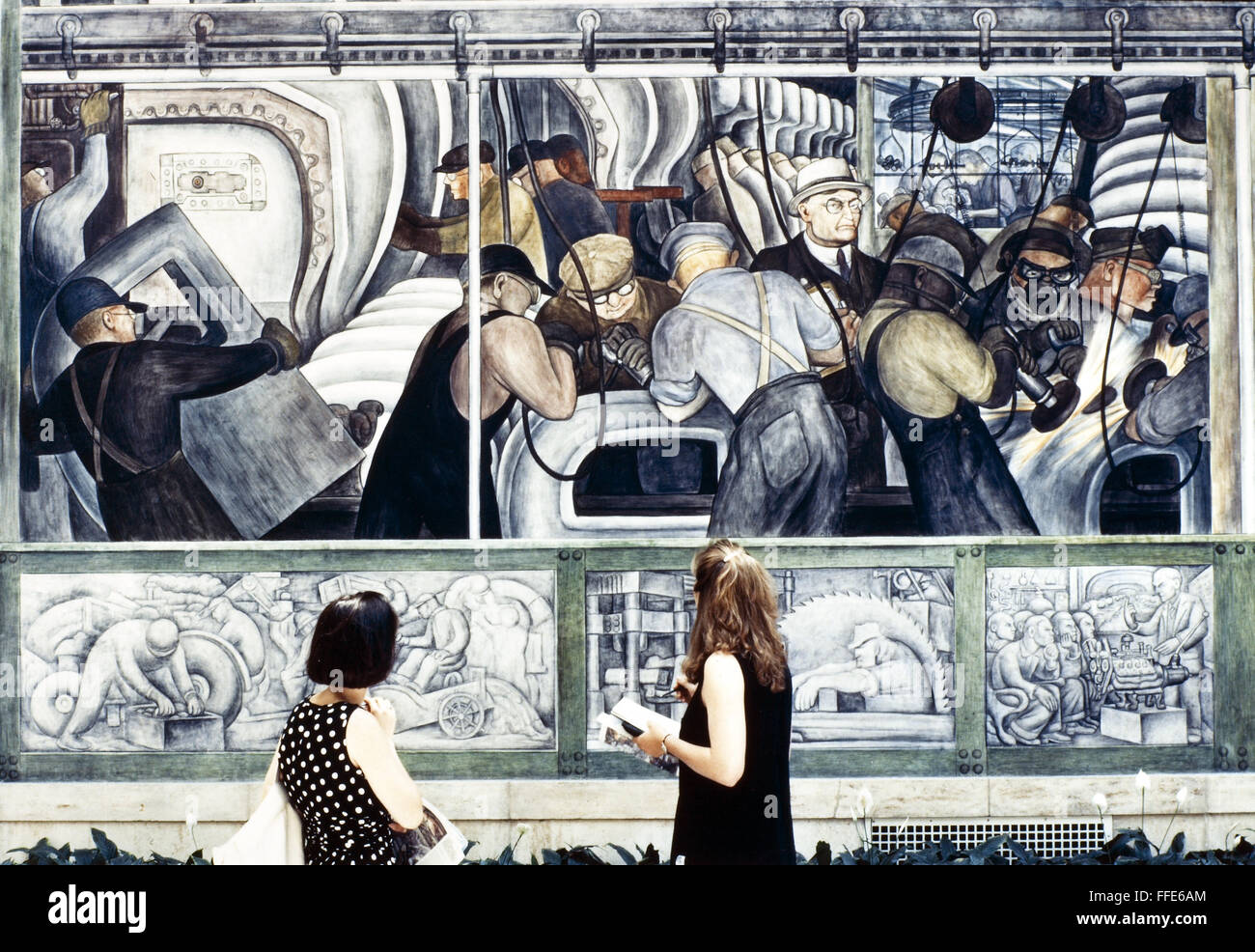 DIEGO RIVERA: DETROIT. /nVisitors at the Detroit Institute of Arts in Detroit, Michigan, c1990 ...