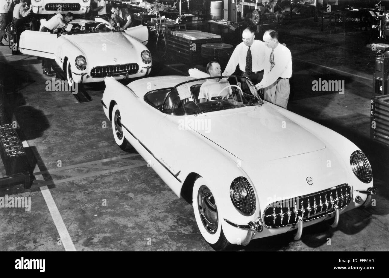 CHEVROLET CORVETTE, 1953. /nOne of the first Chevrolet Corvettes being ...