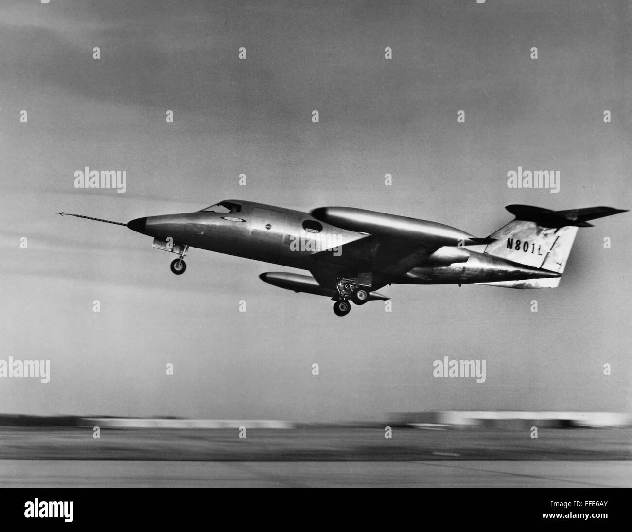 LEARJET, 1963. /nThe Learjet 23, a high speed business jet, taking off ...