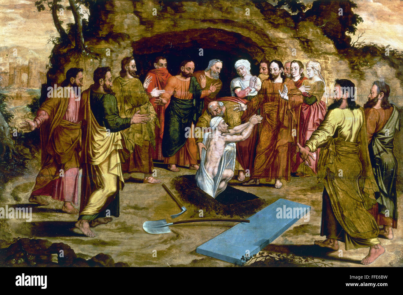 RAISING OF LAZARUS. /nJesus raises Lazarus from the dead. Painting by ...