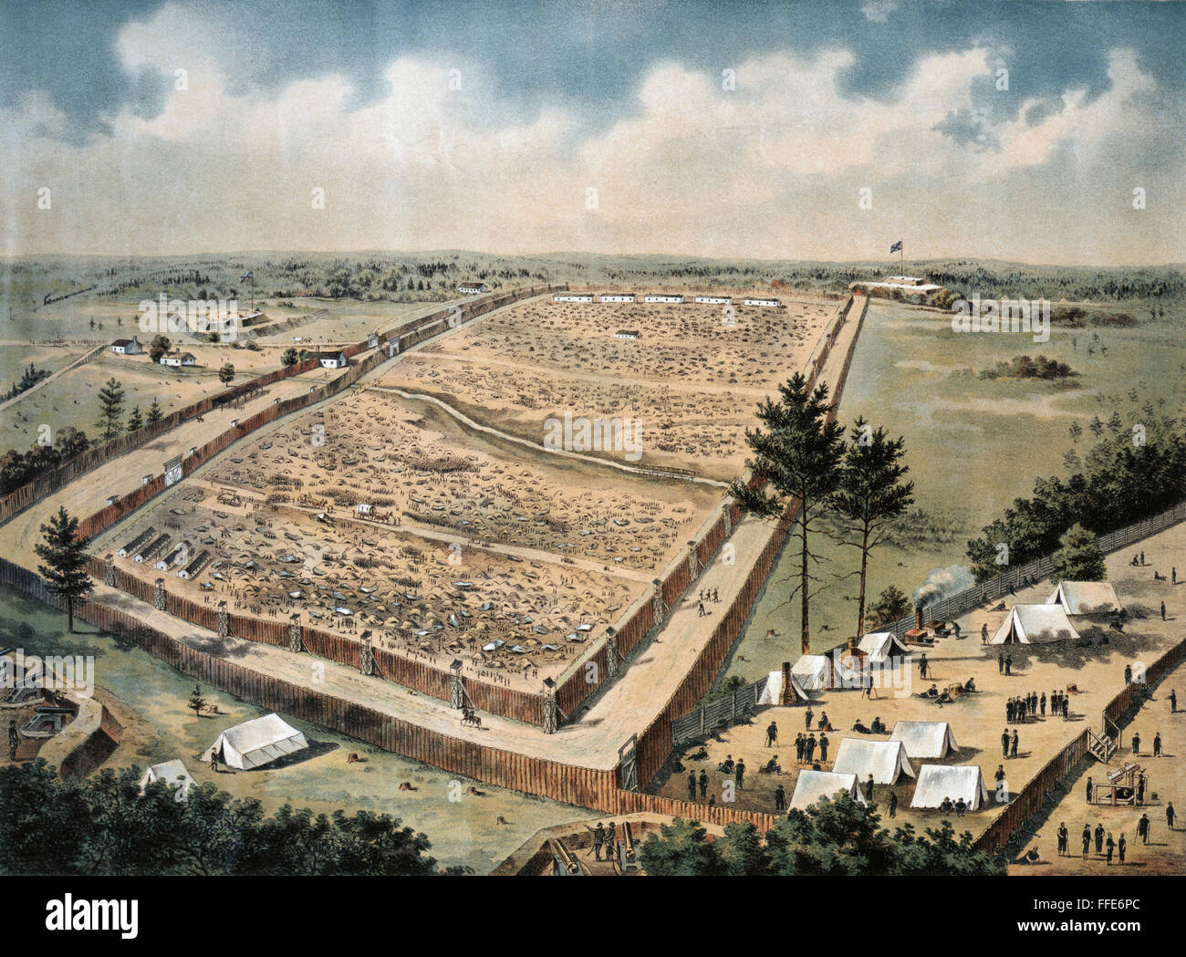ANDERSONVILLE PRISON. /nBird's-eye view of Andersonville Prison ...