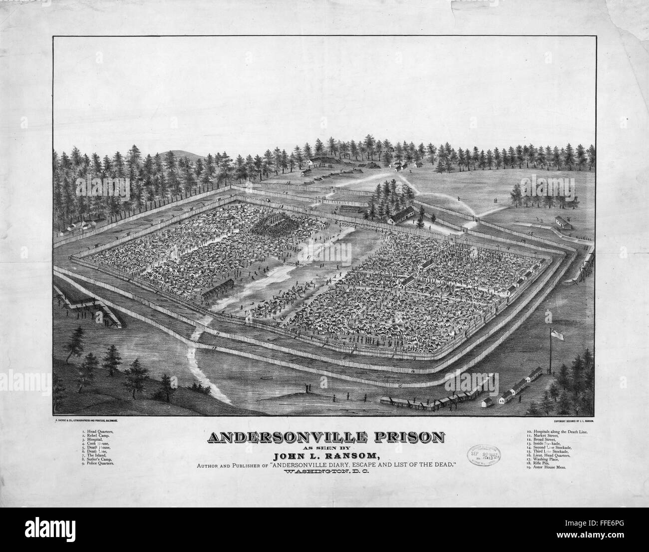 ANDERSONVILLE PRISON, 1864. /nBird's-eye view of Andersonville prison ...