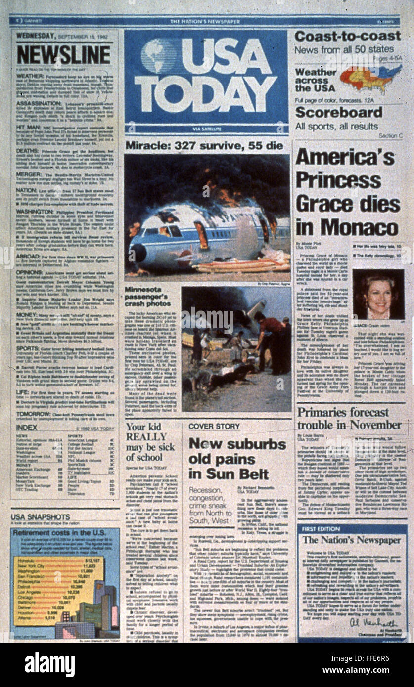 USA TODAY, 1982. /nFront page of the first issue of 'USA Today,' 15 ...