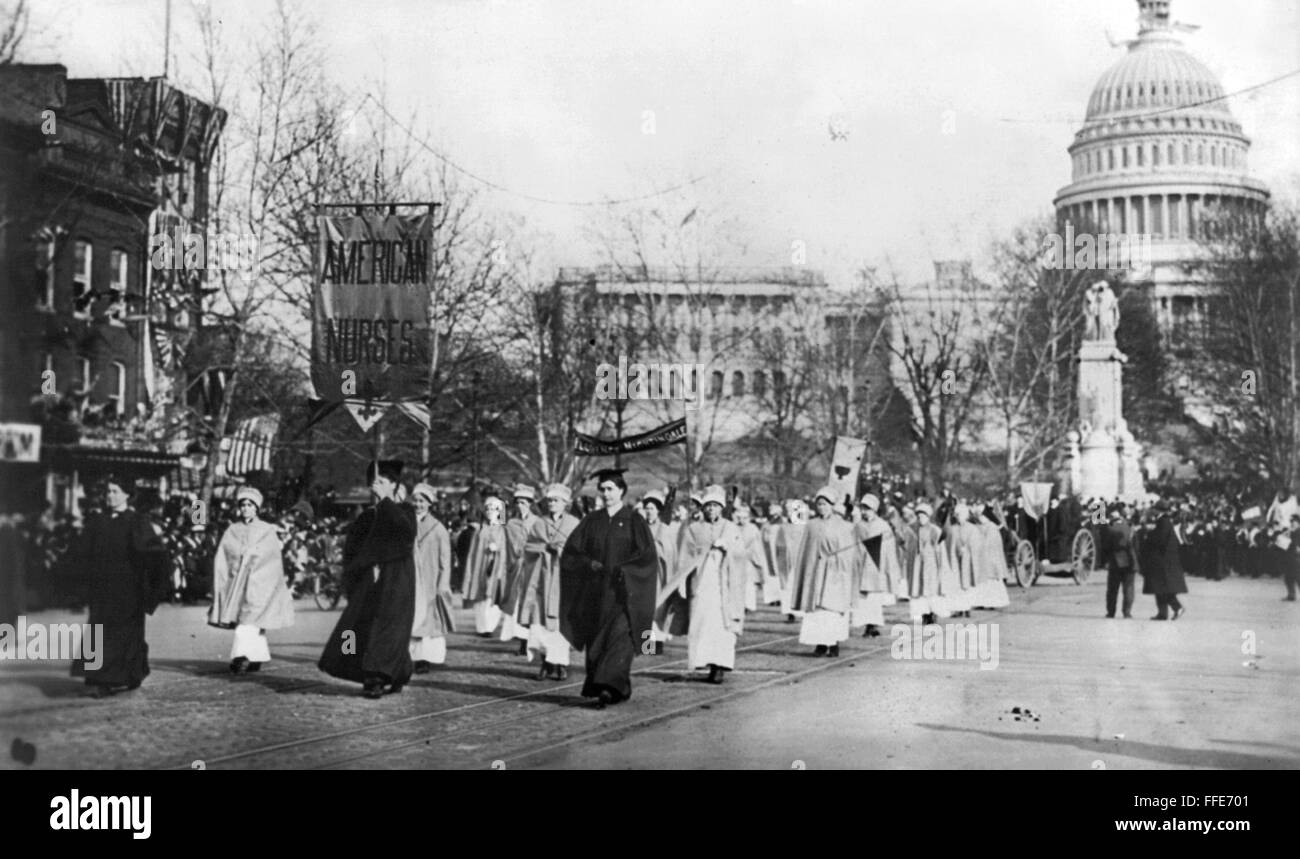 SUFFRAGE PARADE, 1913. /nAmerican nurses marching in the women's ...