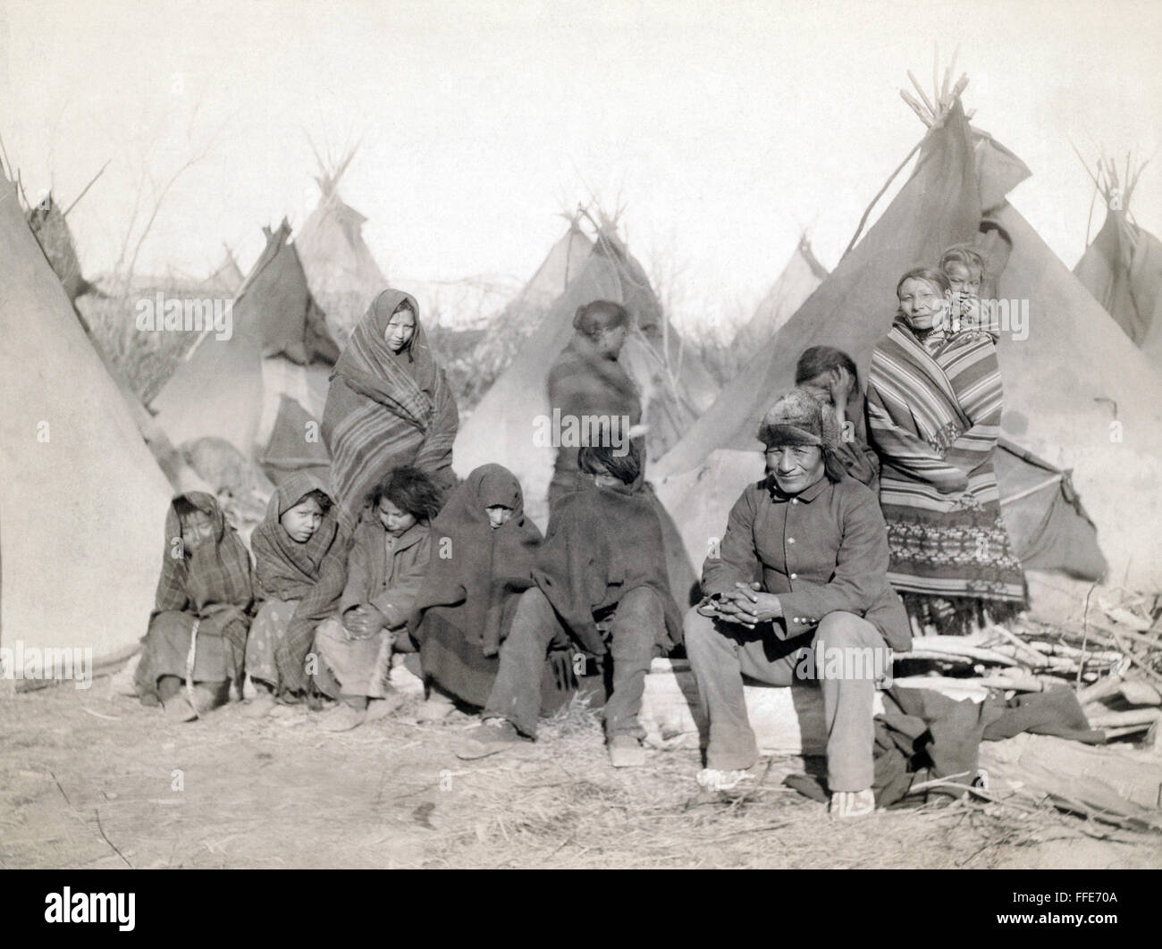 SIOUX ENCAMPMENT, 1891. /nGroup of Minionjou Sioux Native Americans in ...