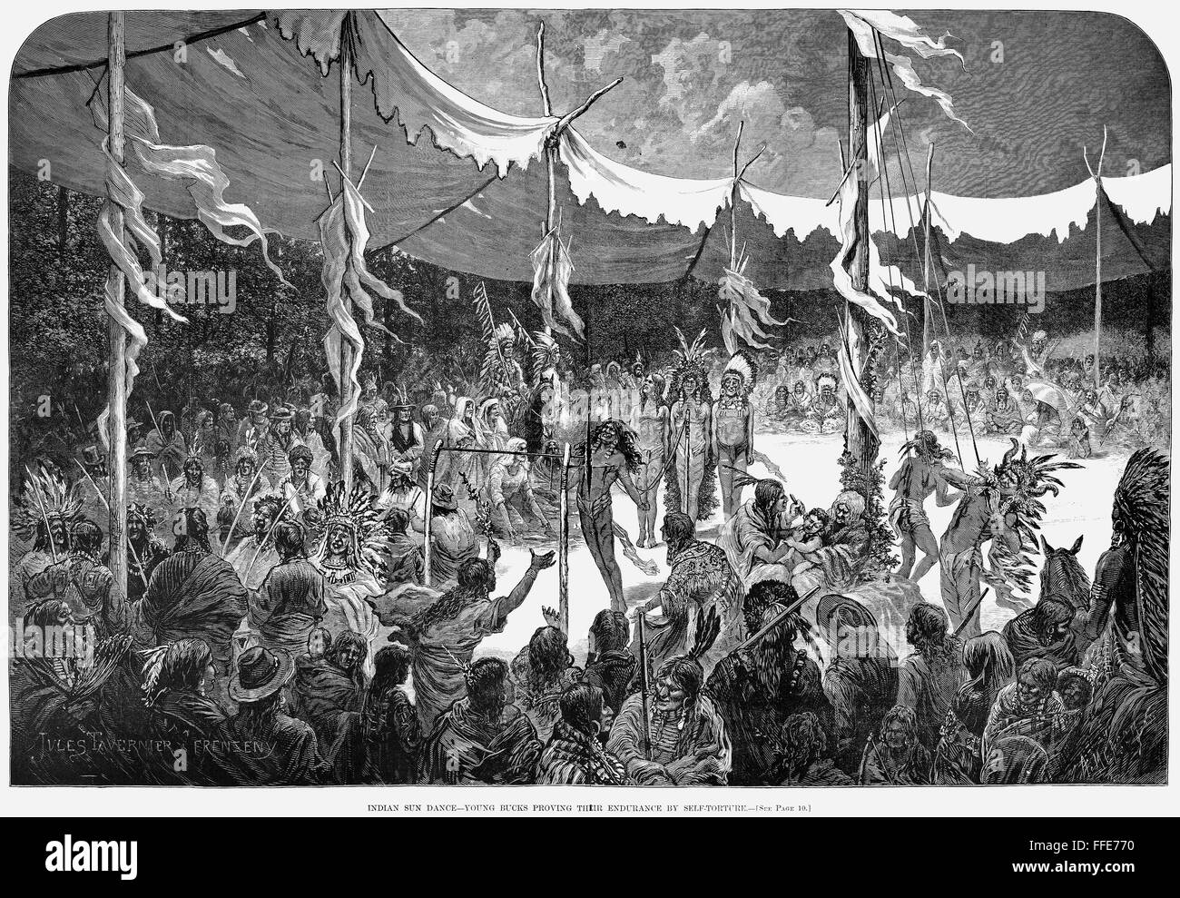 SUN DANCE, 1875. /n'Indian Sun Dance - Young bucks proving their ...