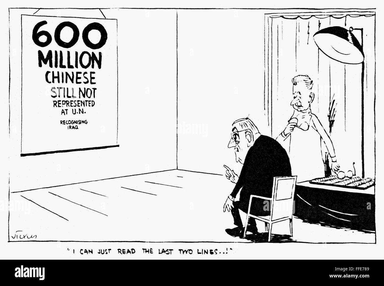 DULLES CARTOON, 1958. /n'I can just read the last two lines...' English ...
