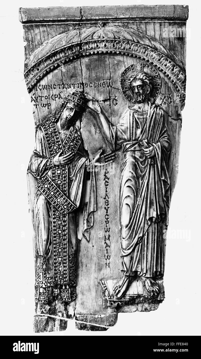 BYZANTINE EMPEROR, 945. /nChrist crowning Constantine VII. Carved ivory ...