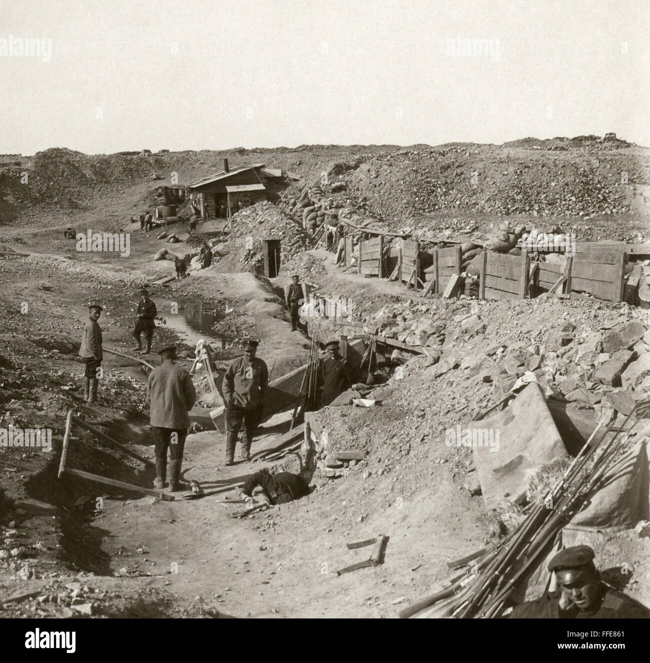 RUSSO-JAPANESE WAR, c1905. /nRussian soldiers behind fortifications at ...