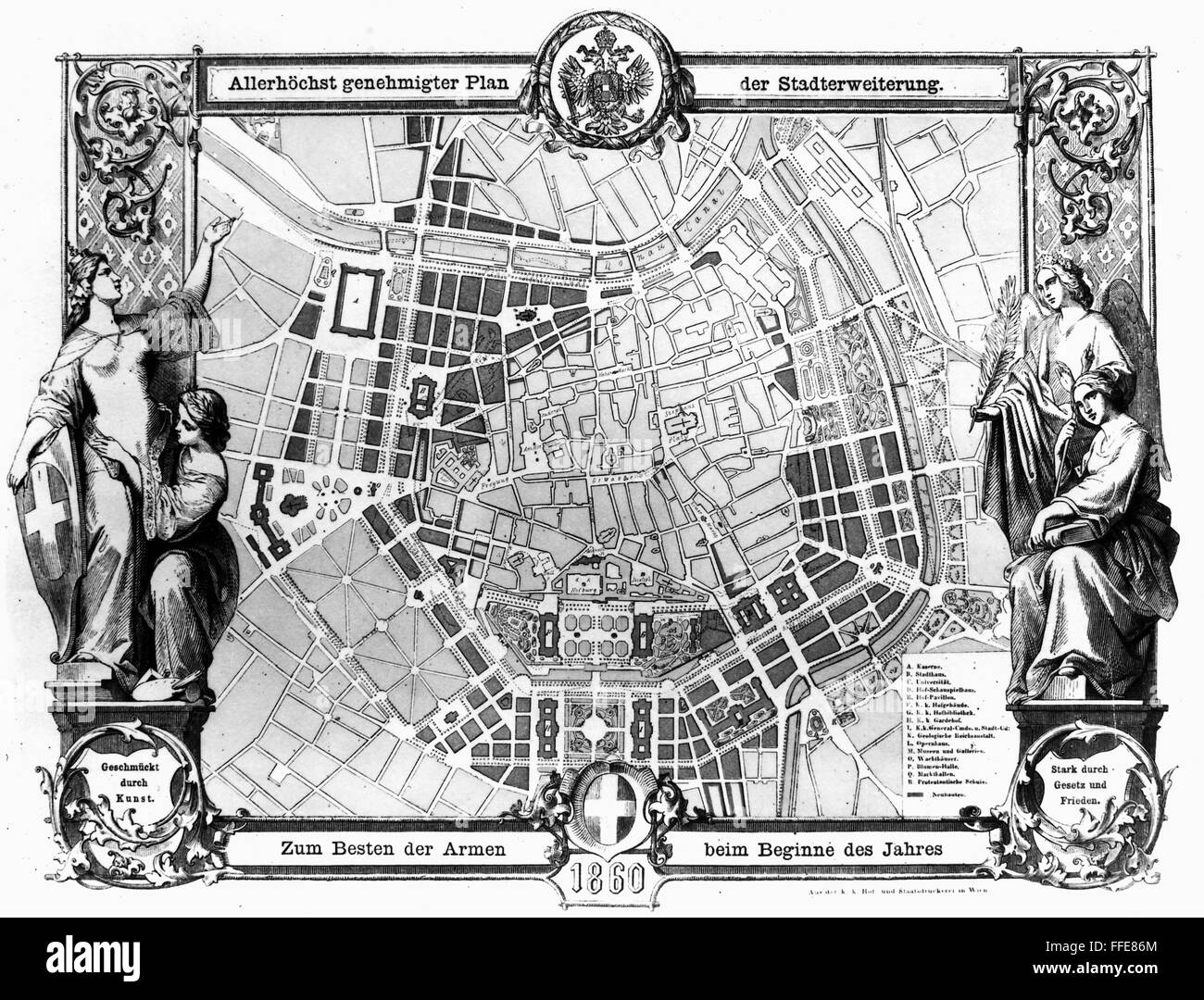 VIENNA: PLAN, 1860. /nEngraved map of the planned growth of Vienna ...