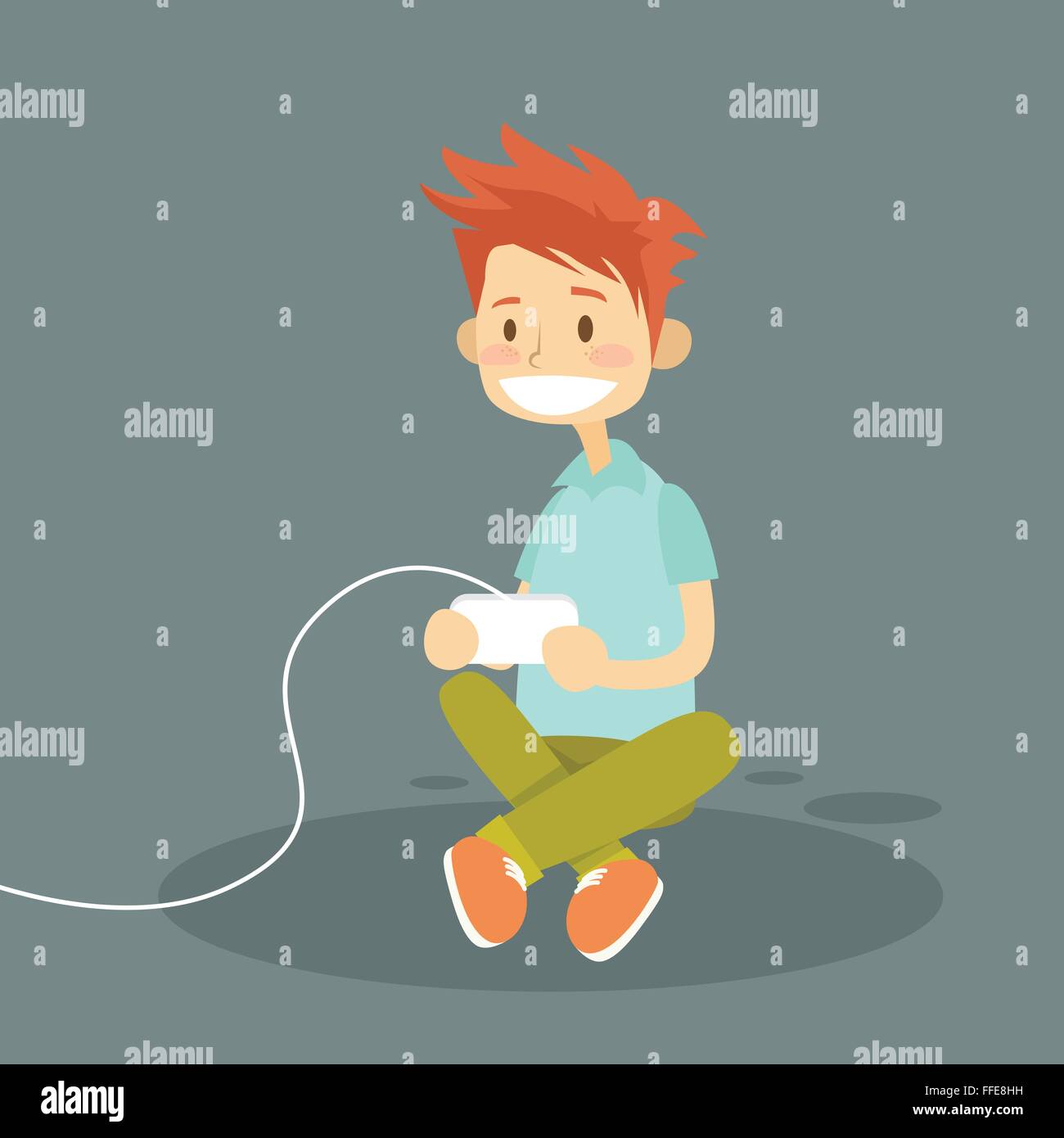 Little Boy Holding Joystick Playing Computer Video Game Stock Vector ...