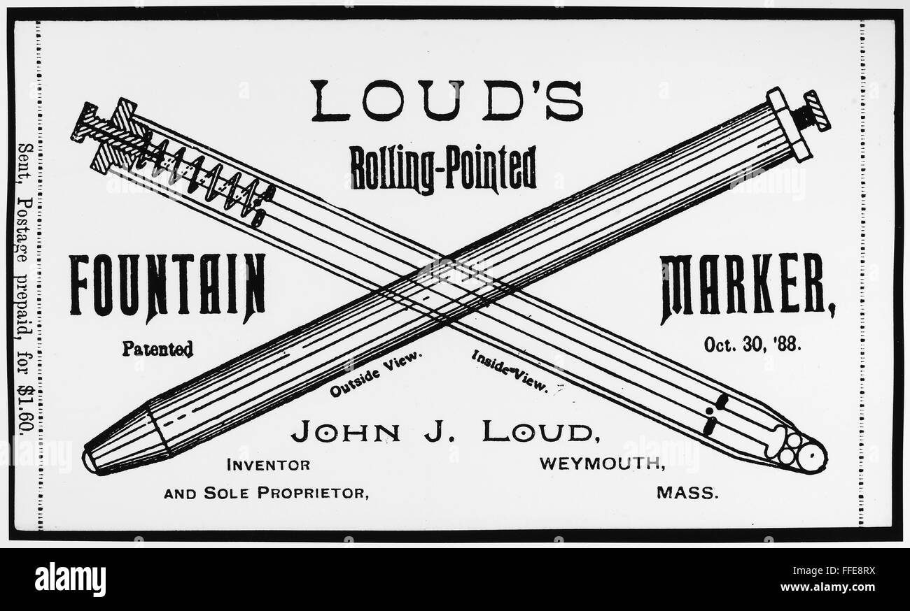 BALLPOINT PEN, 1888. /nAmerican trade card, late 19th century, for John ...