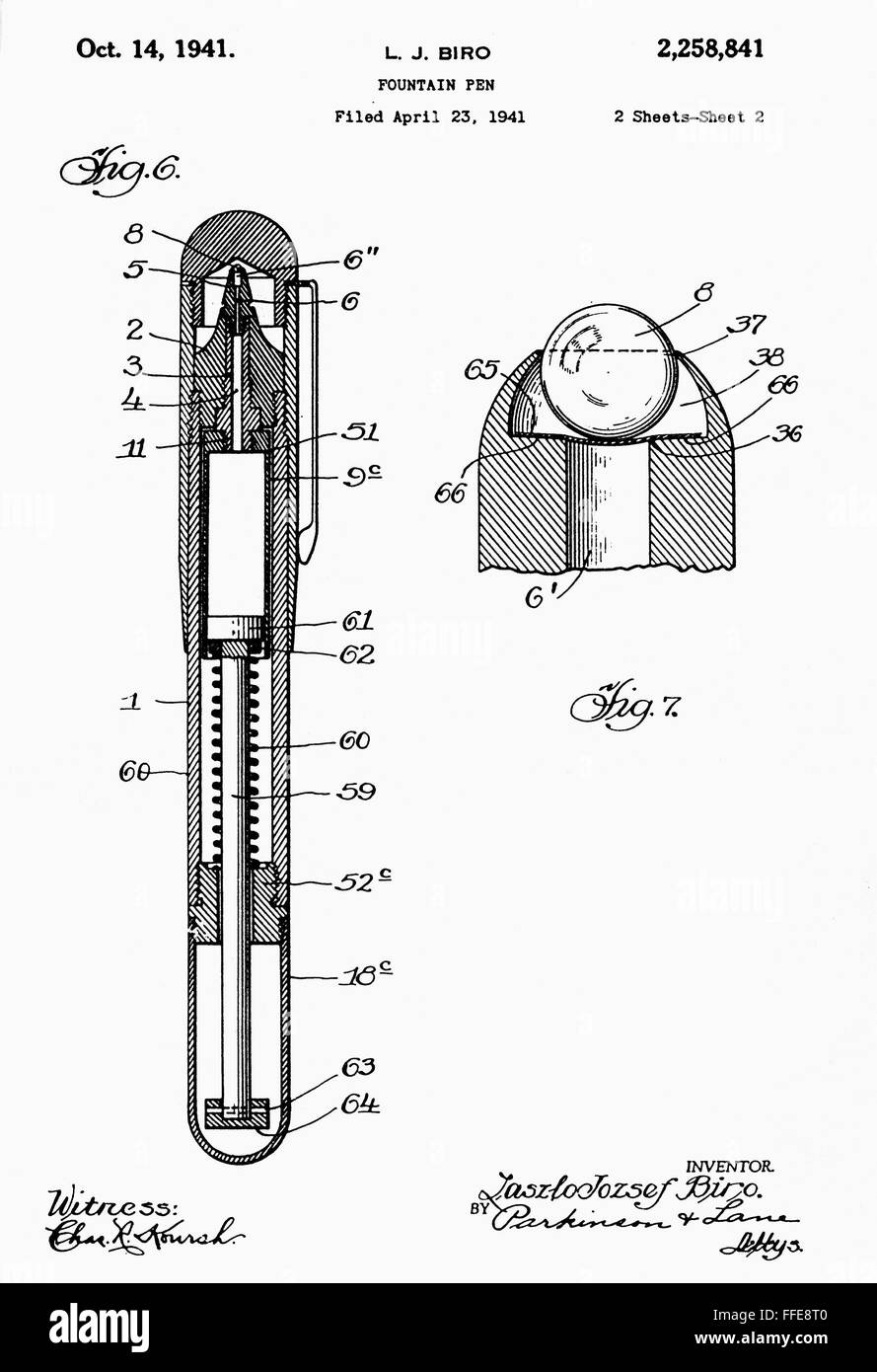 BALLPOINT PEN, 1941. /nDrawing from the U.S. patent application of ...
