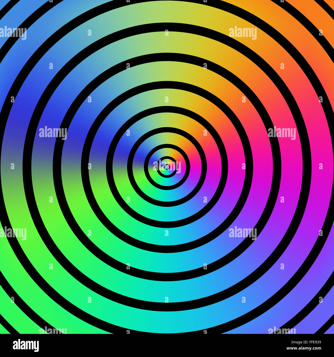 Bright graduated rainbow colours circles on black Stock Photo - Alamy