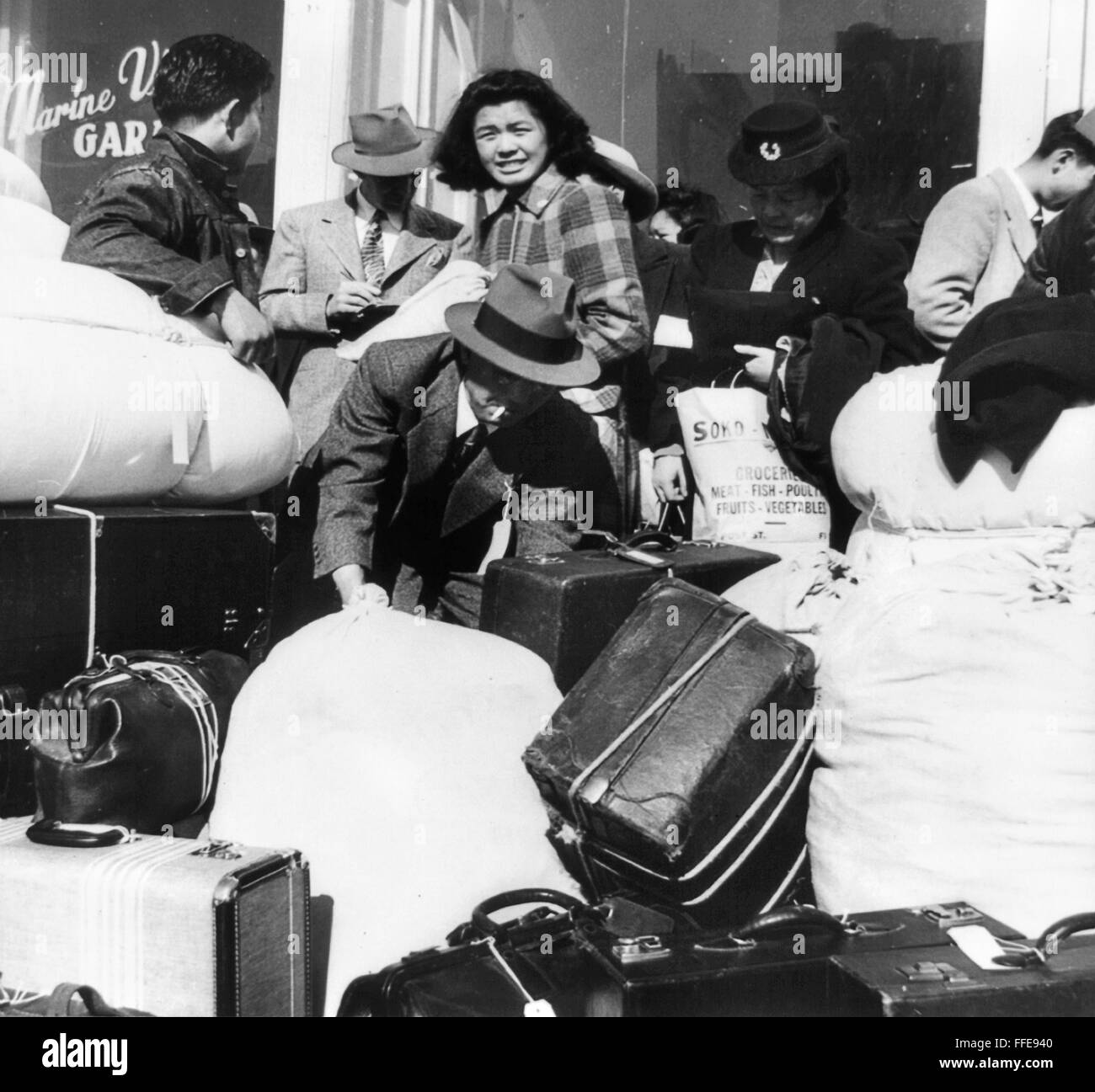 JAPANESE INTERNMENT, 1942. /nGroup of the first Japanese Americans to ...