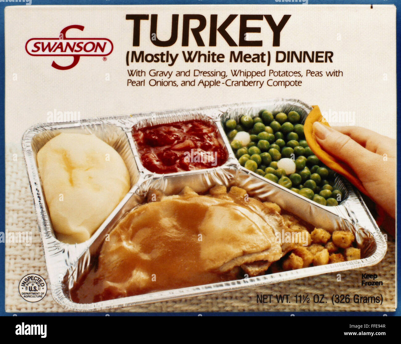 TV DINNER, 1985. /nPackaging for Swanson's turkey TV dinner, 1985 Stock ...