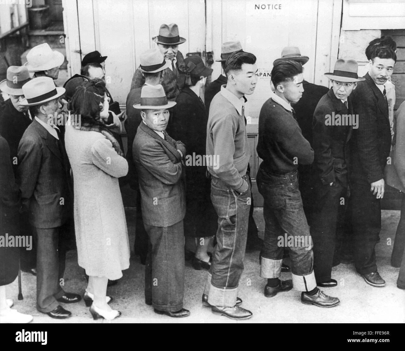 JAPANESE INTERNMENT, 1942. /nA crowd of San Francisco residents of ...