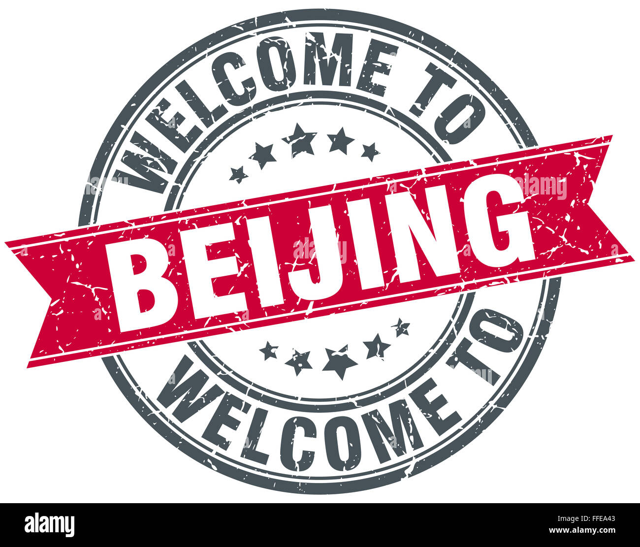 welcome to Beijing red round vintage stamp Stock Photo - Alamy