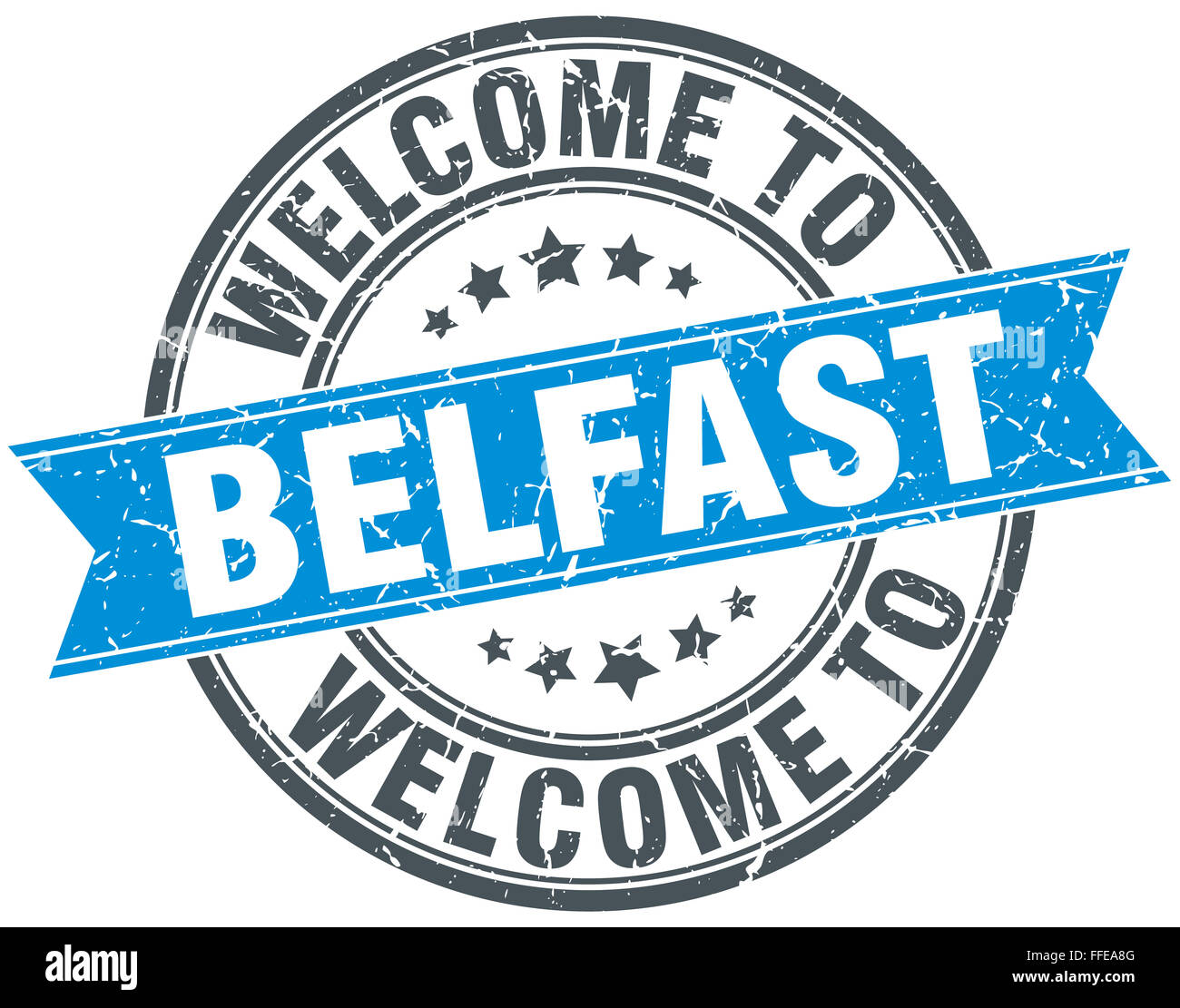 welcome to Belfast blue round vintage stamp Stock Photo - Alamy