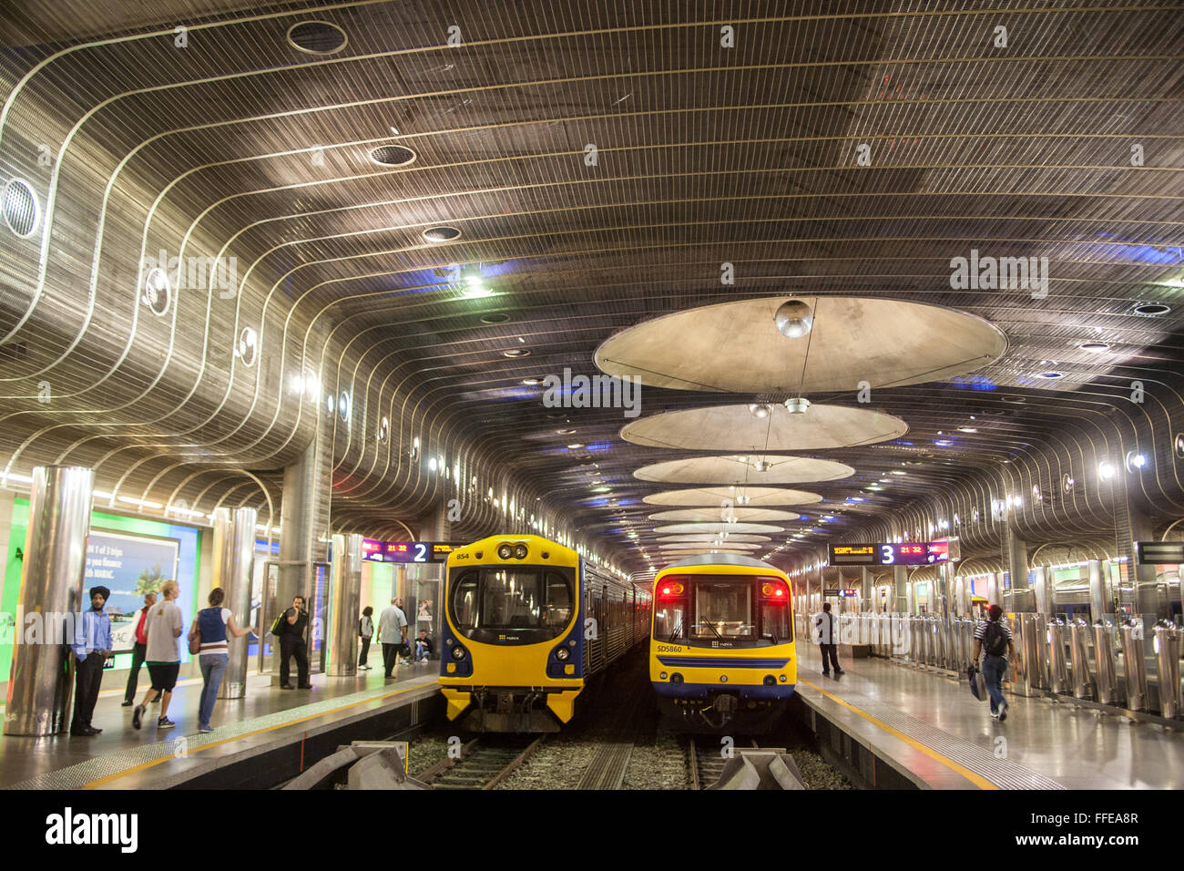 Glass and steel structure of Britomart train transport hub in Auckland ...