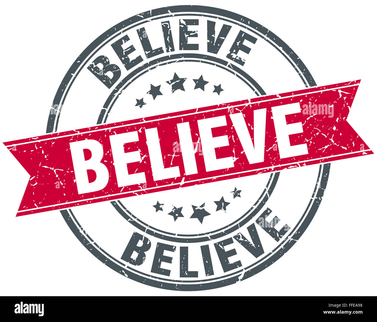 believe red round grunge vintage ribbon stamp Stock Photo - Alamy